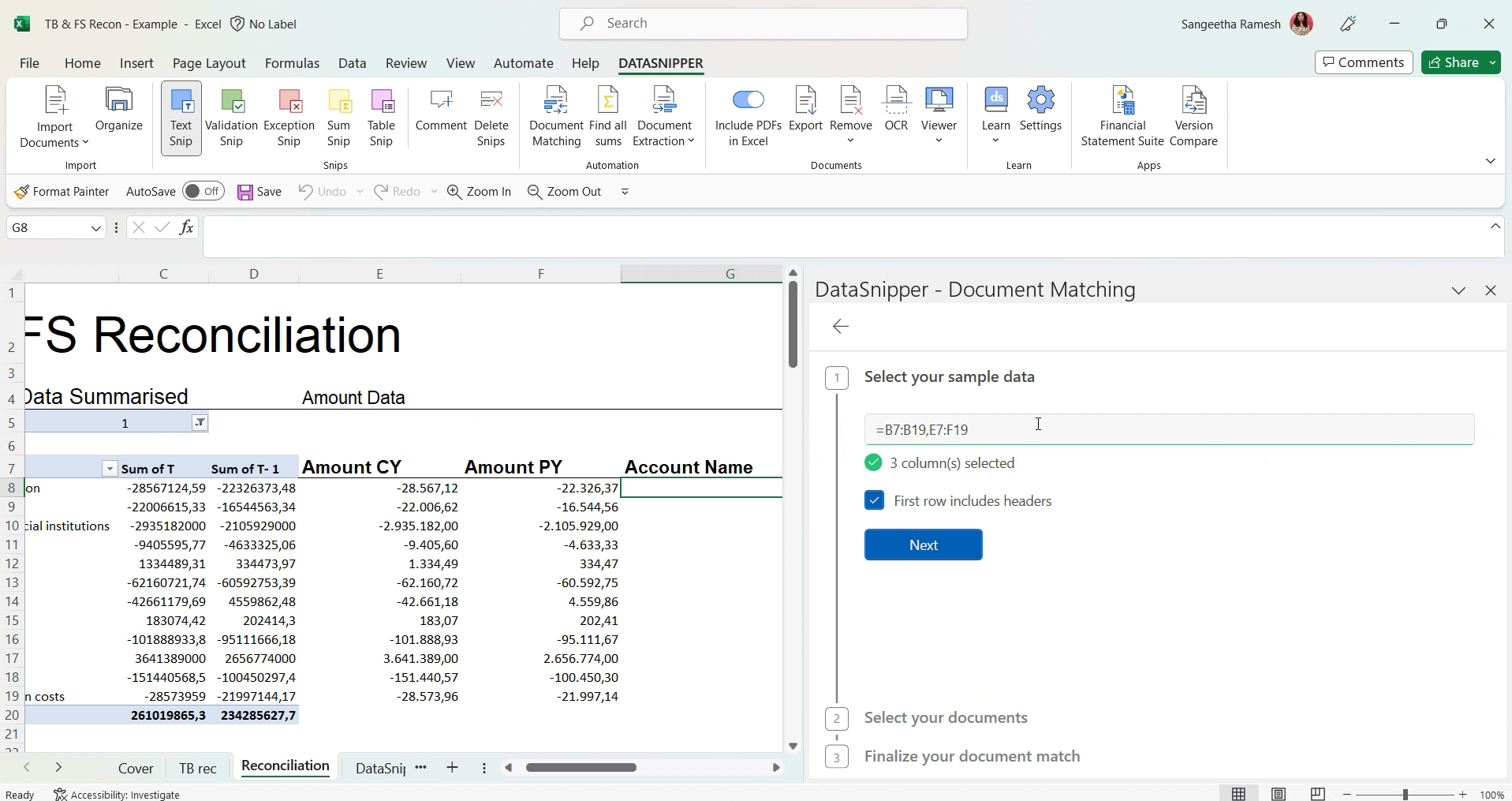 試算表と財務諸表の突合